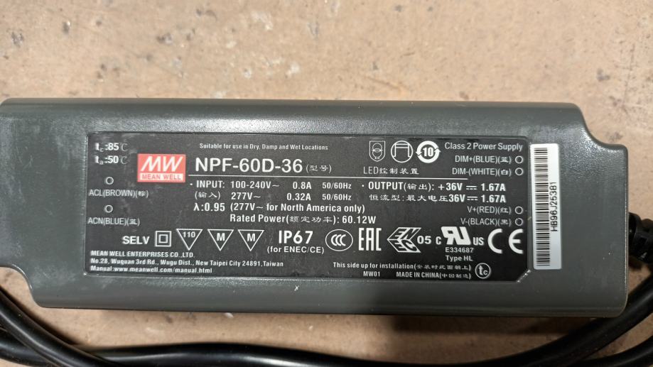 LED meanwell driver NPF-60D series, 3 in 1 dimming function