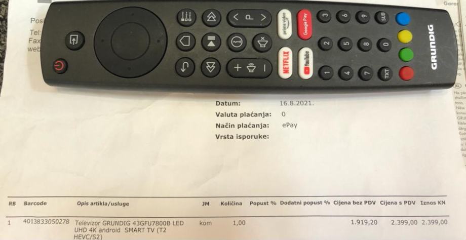 GRUNDIG SMART TV 108CM, 4K ANDROID. R1/ RATE!