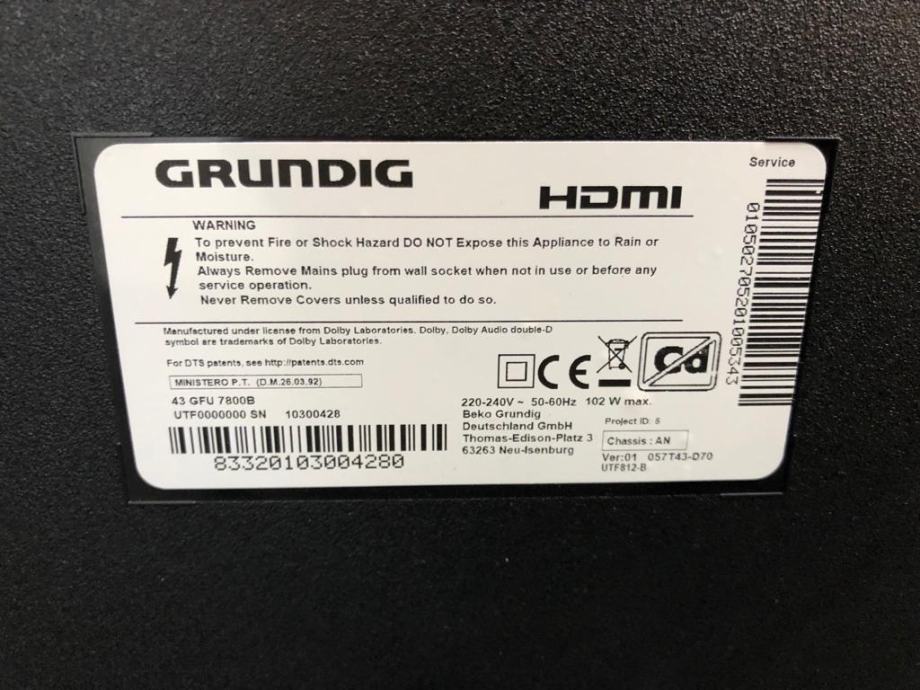 GRUNDIG SMART TV 108CM, 4K ANDROID. R1/ RATE!