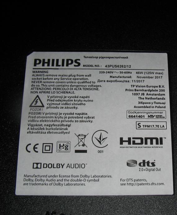 LED PHILIPS TV 43 INCH OSTECEN RAZBIJEN EKRAN