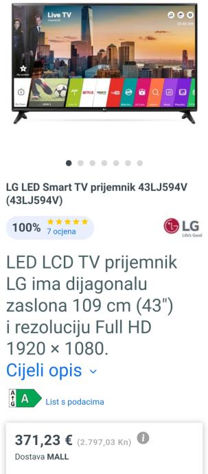 LG LED SMART TV 43Lj594V , WiFi , Full HD , kao Novi