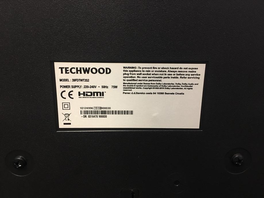 TV TECHWOOD 39FDTWT2S2 - 99CM / R1, RATE