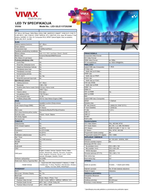 VIVAX LED TV-32LE113T2S2SM (Rasprodaja)