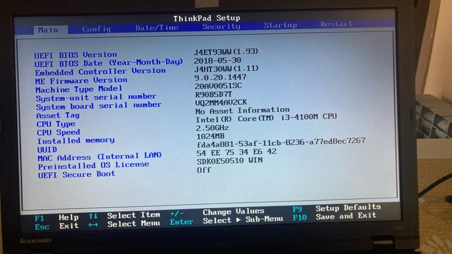 Lenovo ThinkPad L540 Intel Core i3-4100M CPU