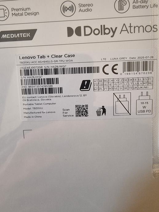 Lenovo Tab 64GB + Clear Case NOVO