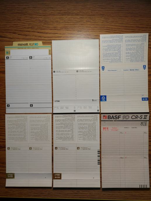 Kartoni za kazete cassette J-card Inlay card TDK Maxell Sony BASF Fuji