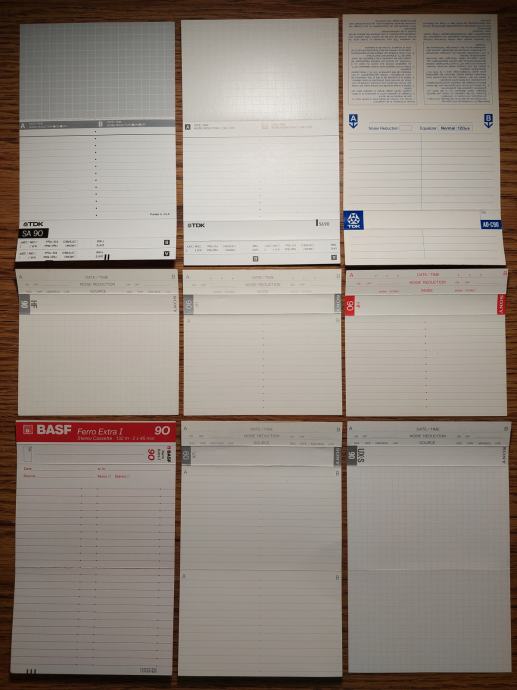 Kartoni za kazete cassette J-card Inlay card TDK Maxell Sony BASF Fuji