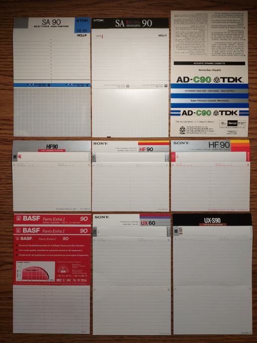 Kartoni za kazete cassette J-card Inlay card TDK Maxell Sony BASF Fuji