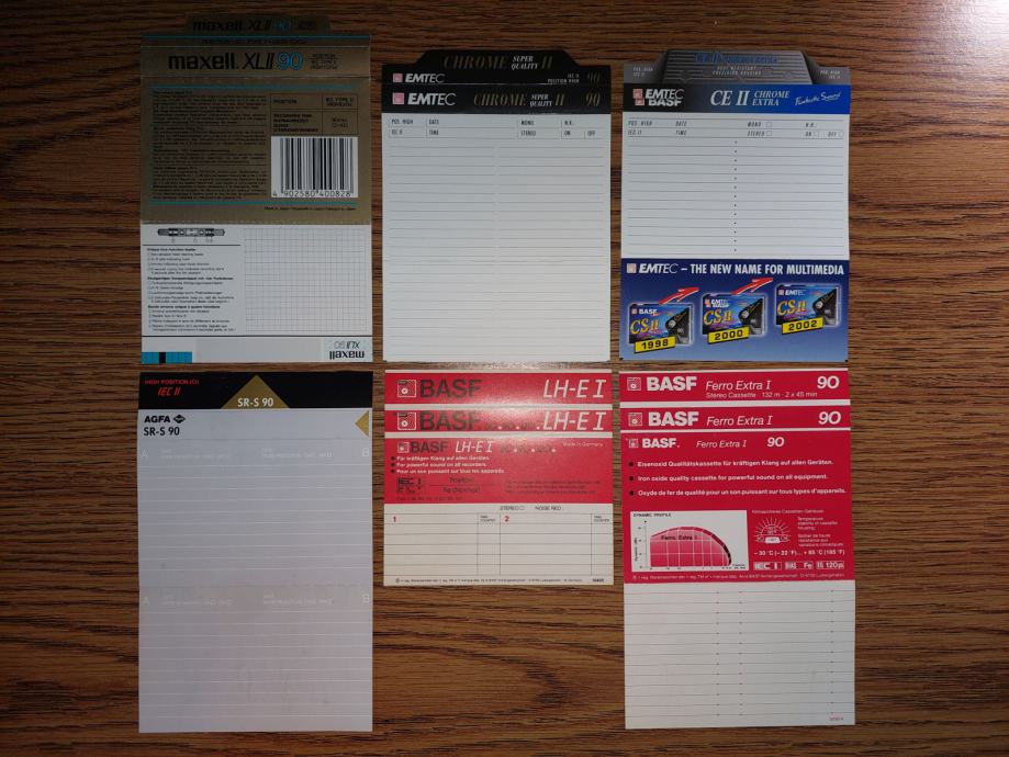 Kartoni za kazete cassette J-card Inlay card TDK Maxell Sony BASF Fuji