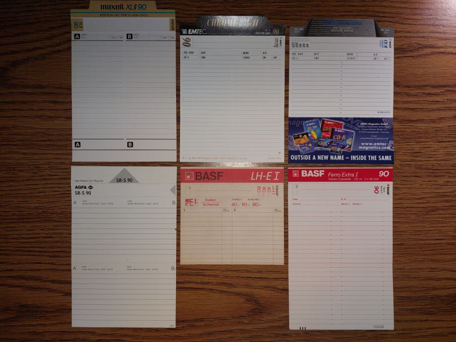 Kartoni za kazete cassette J-card Inlay card TDK Maxell Sony BASF Fuji