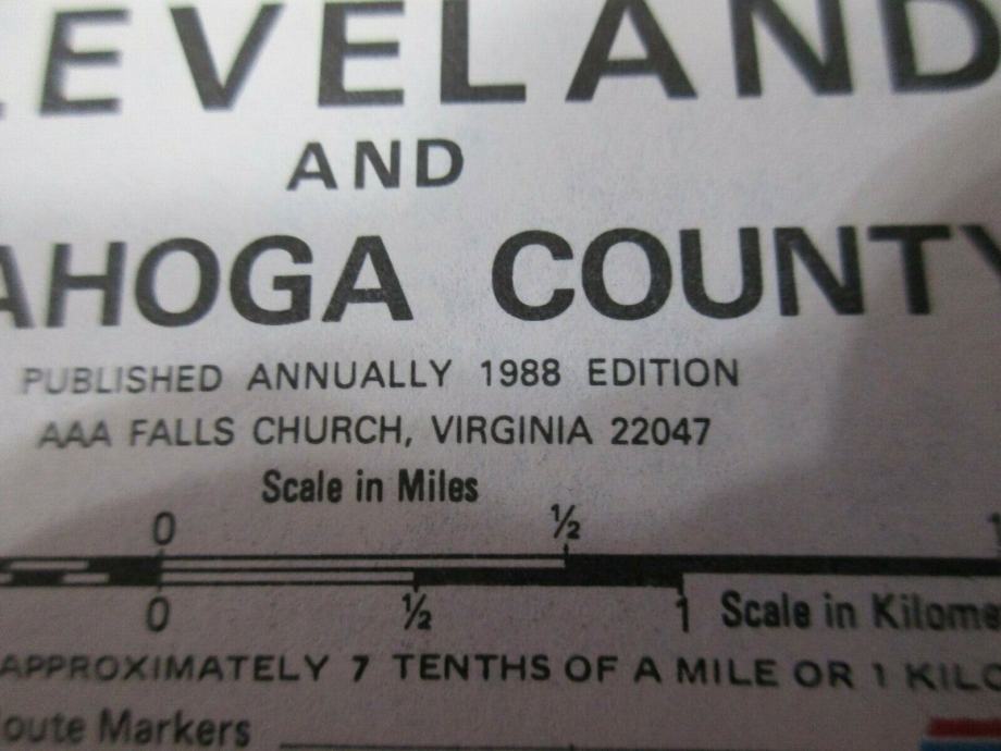1988 AAA Cleveland Cuyahoga County Ohio City Street Travel Road Map~Bo
