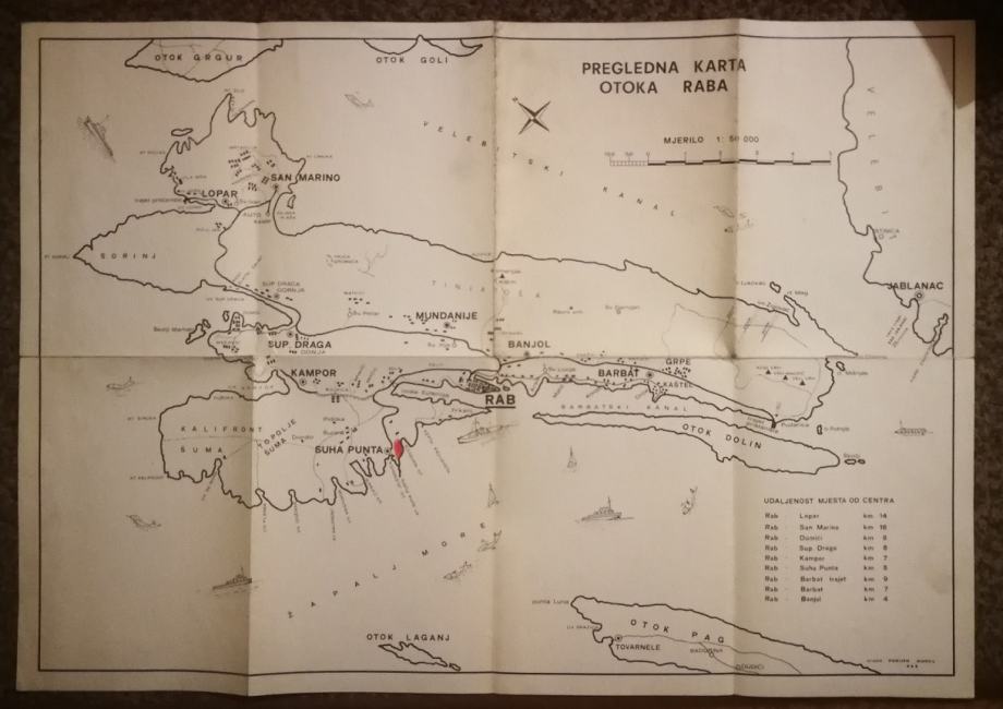 Karta otoka Raba + prospekt Barbat