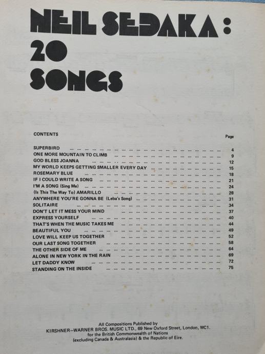 Neil Sedaka 20 songs