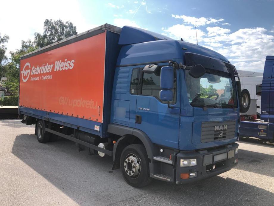 MAN TGM 12.280 4x2 BL, rampa, 7.3m sanduk, REG. DO 12/2022, 2008 god.
