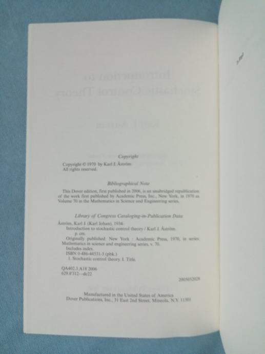 Karl J Astrom Introduction To Stochastic Control Theory Zz7
