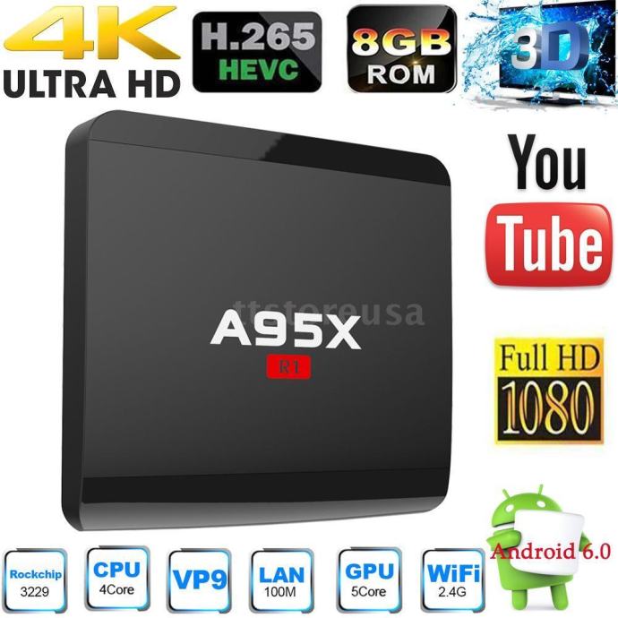 Android TV BOX 6.0 A95X R1 QuadCore 1Gb Ram 8Gb ROM 4K Media Wifi