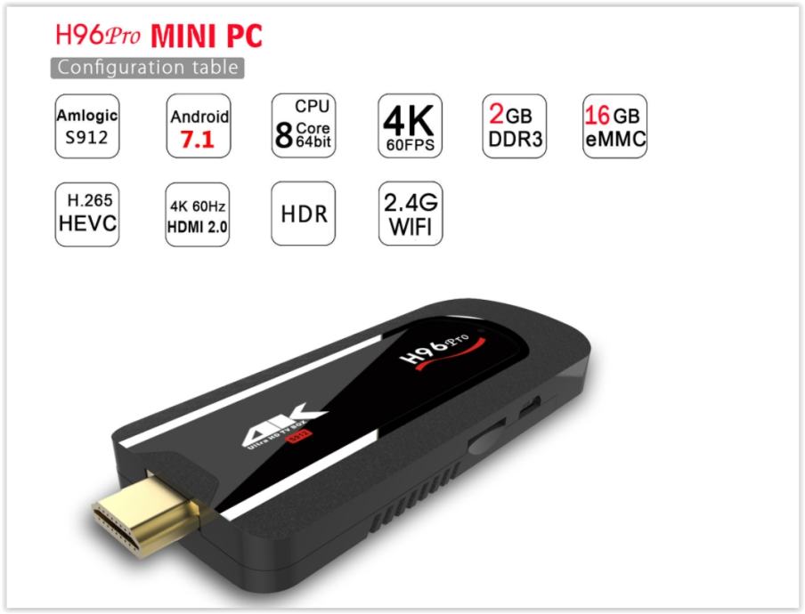 H96 pro tv stik s912 2 GB RAM 16 GB ROM android 7.1