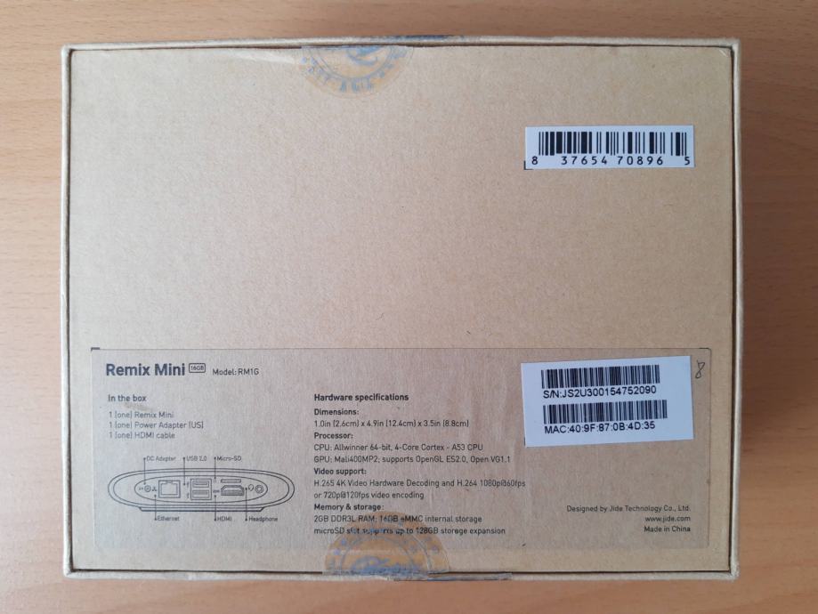 JIDE Remix Mini RM1G 64-bit A53 Quad-core CPU 2gb RAM 16gb Android PC