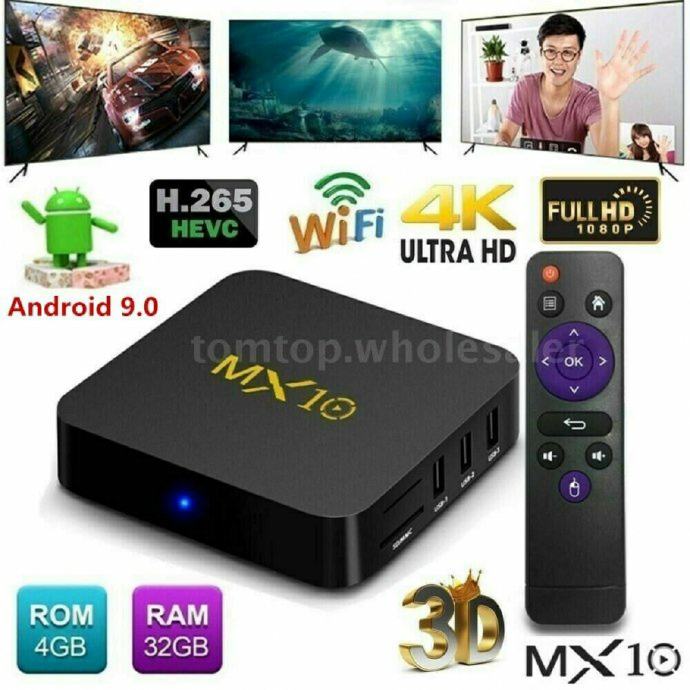 Smart TV BOX MX10 Android 9.0 RK3328 Quad Core 4GB /32GB 4K H.265 WiFI