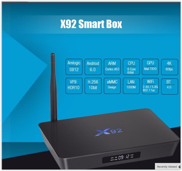 X92 TV Box Amlogic S912 Android 6.0 Octa-core 2.4GHz/5.8GHz 3gb/16gb