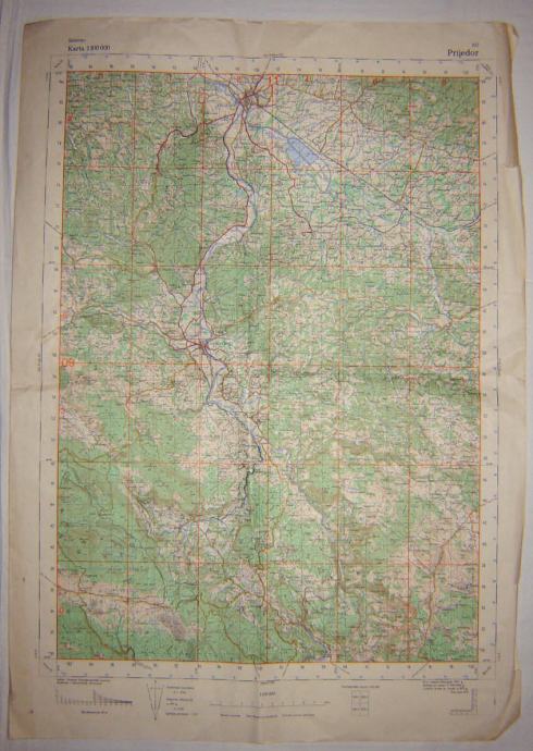 Karta (zemljovid) Prijedor 1971