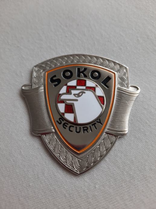 SOKOL SECURITY velika metalna ZNAČKA (za košulju, jaknu ili etui)