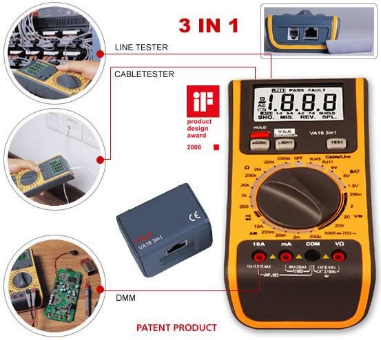 V&A VA16 LCD-Multimeter U,I,R & Network Cable Tester RJ-45,