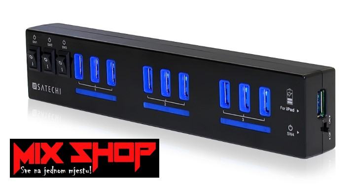 USB HUB 3.0 10 PORT/ULAZA RAZDJELNIK/PUNJAČ s mogućnošću nastavljanja