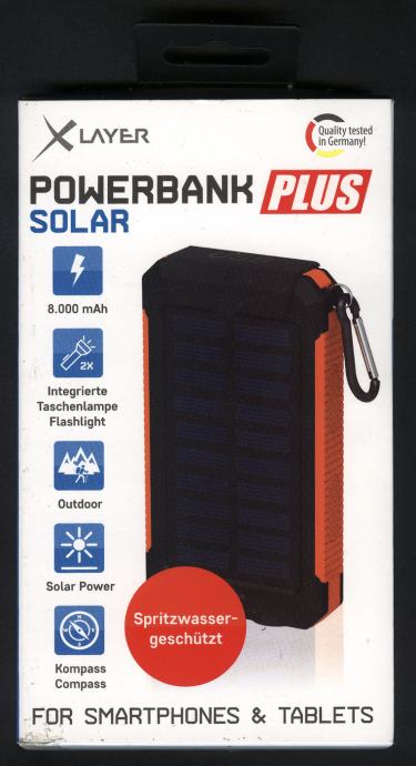 Xlayer PowerBank PLUS Solar 8.000mAh USB punjač LED Kompas (2 komada)