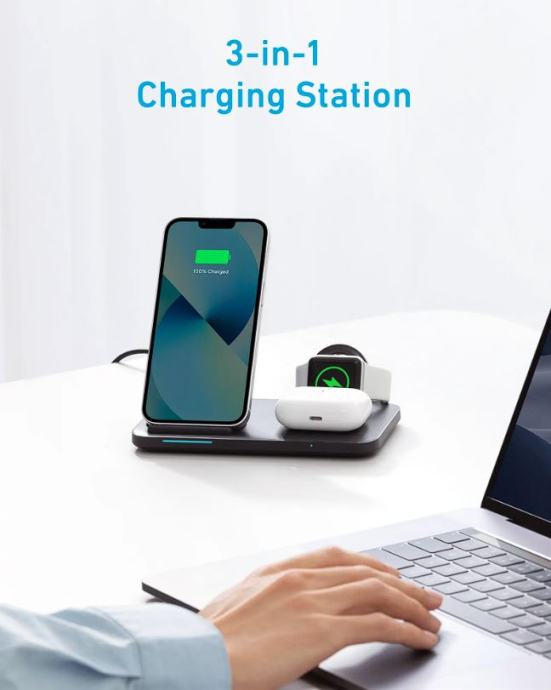 ANKER 3 u 1 BEŽIČNI PUNJAČ ZA MOBITEL, SLUŠALICE, SMARTWATCH