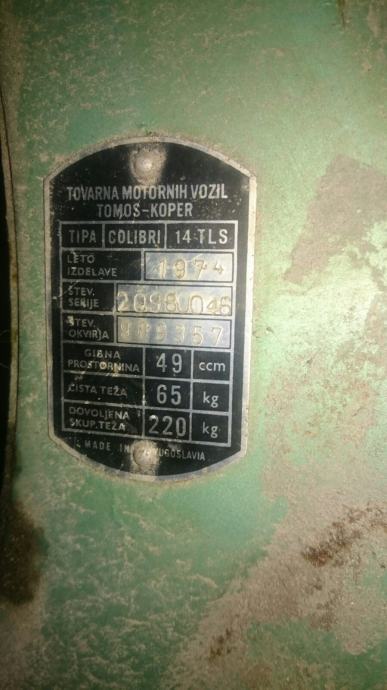 !! HITNO !! Tomos T14 TLS rama i dvije mašine., 1974 god.