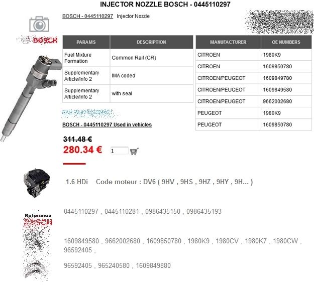 Injektori Dizne BOSCH 0445110297 / 1.6 HDI Peugeot Citroen 90-110KS