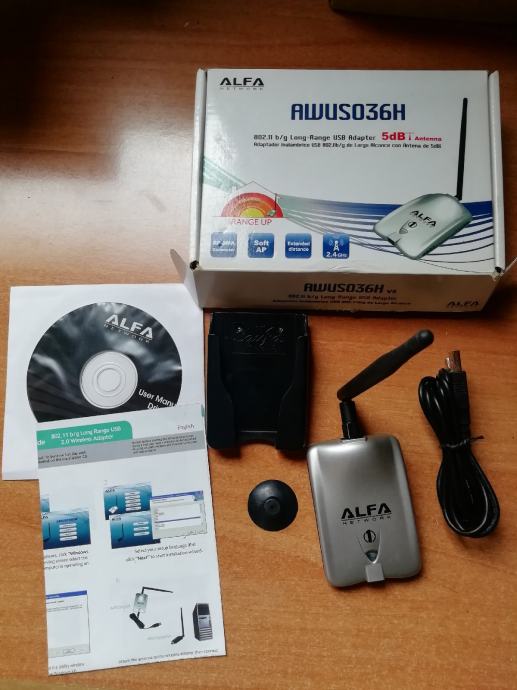 Alfa AWUS036H 2000mW WiFi USB adapter velikog dometa s antenom