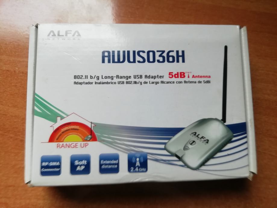 Alfa AWUS036H 2000mW WiFi USB adapter velikog dometa s antenom