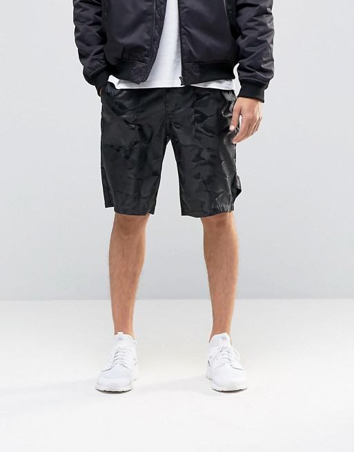 ASOS Slim Long Length Nylon Shorts In Camo