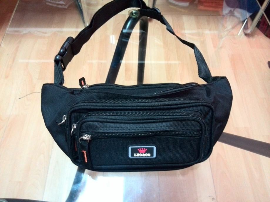 Muška pojasna torbica- pederuša crna sa više pretinaca