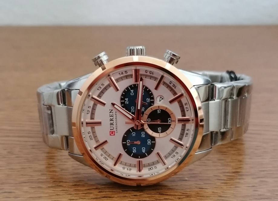 CURREN Muški klasični luksuzni sat, analogni kvarcni bijele boje