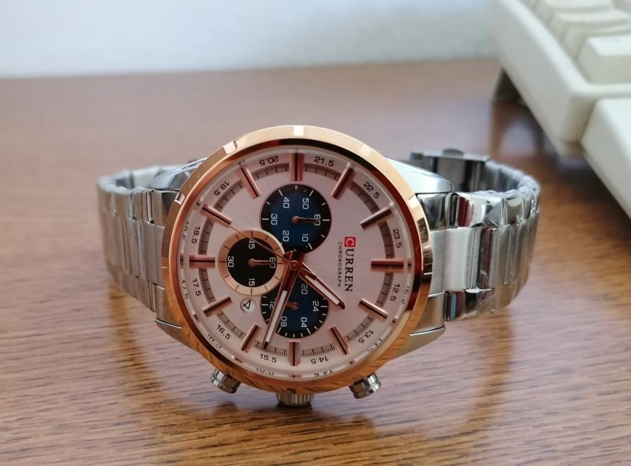 CURREN Muški klasični luksuzni sat, analogni kvarcni bijele boje