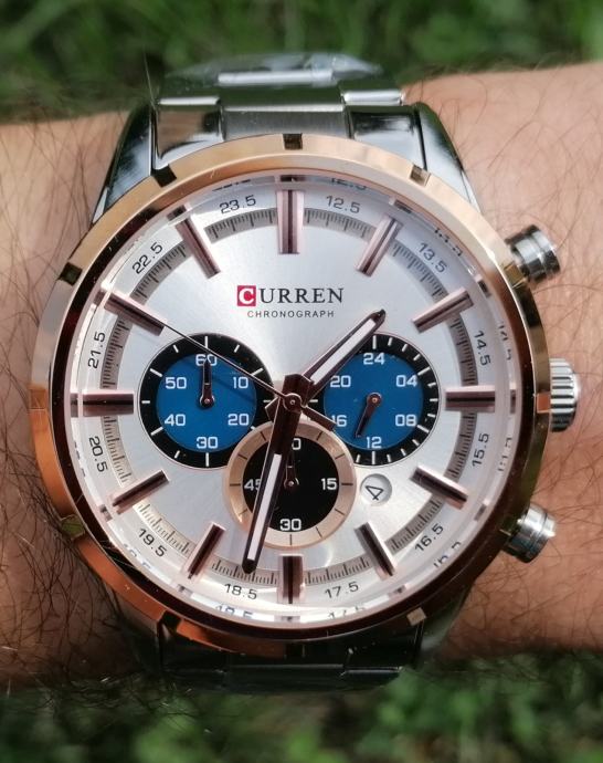 CURREN Muški klasični luksuzni sat, analogni kvarcni bijele boje