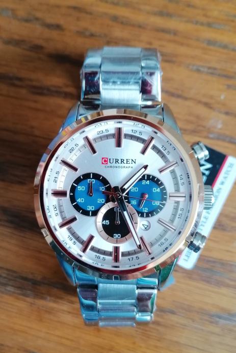 CURREN Muški klasični luksuzni sat, analogni kvarcni bijele boje