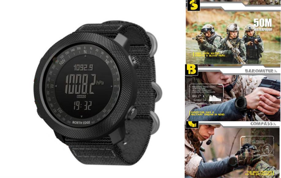 NOVI muški digitalni sat sa kompasom altimetrom termometrom brojač itd