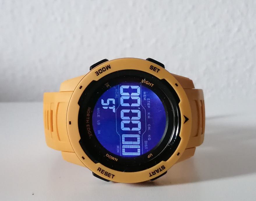 NORTH EDGE sportski digitalni kvarcni žuti ručni sat sa pedometrom