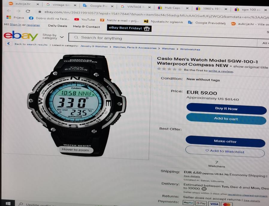 SAT CASIO SGW-100 -TWIN SENZOR, KOMPAS, TERMOMETAR, WR 20 BARA