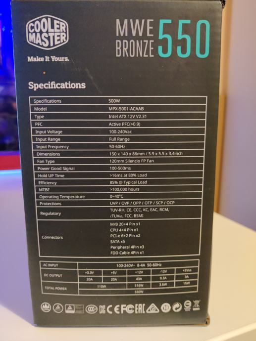 Napajanje Cooler Master MWE BRONZE 550