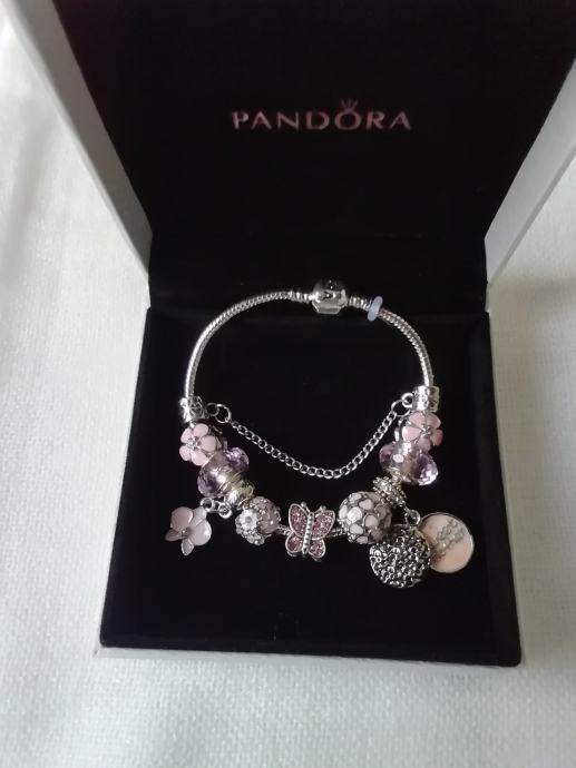 Pandora narukvica leptir i roza cvjetići, nova!