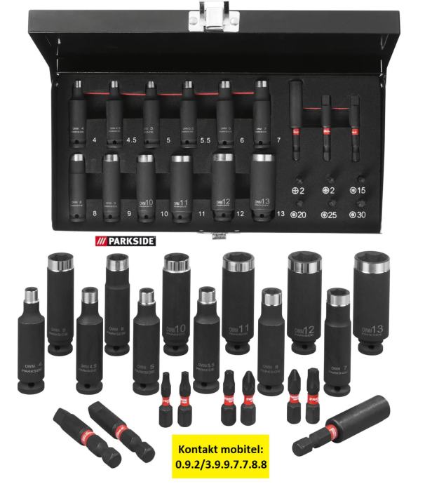 PARKSIDE PERFORMANCE set udarnih kljuceva PSS 21 A1 1/4, 21komad NOVO