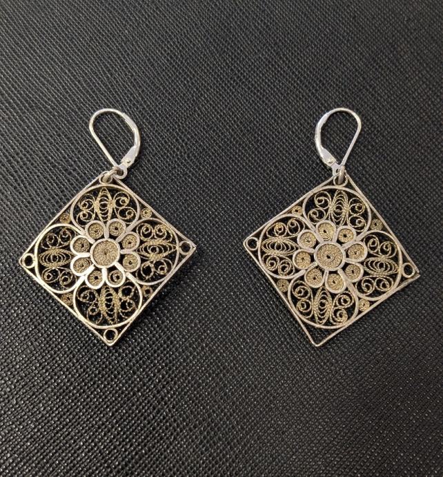 Srebrne Filigran Naušnice Kvadratne