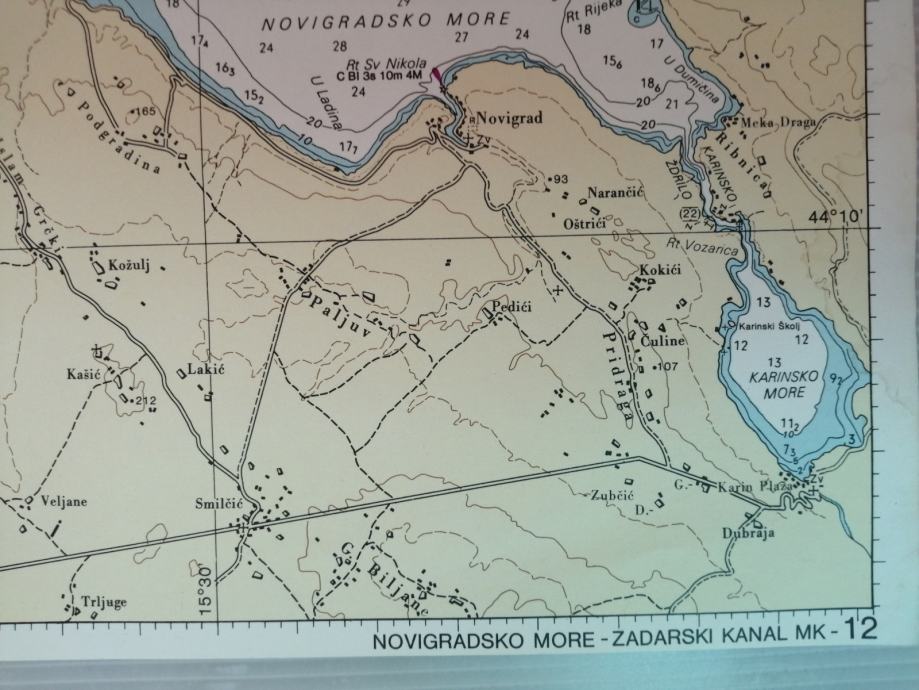 NAUTIČKA KARTA -NOVIGRADSKO MORE-ZADARSKI KANAL-MK-12