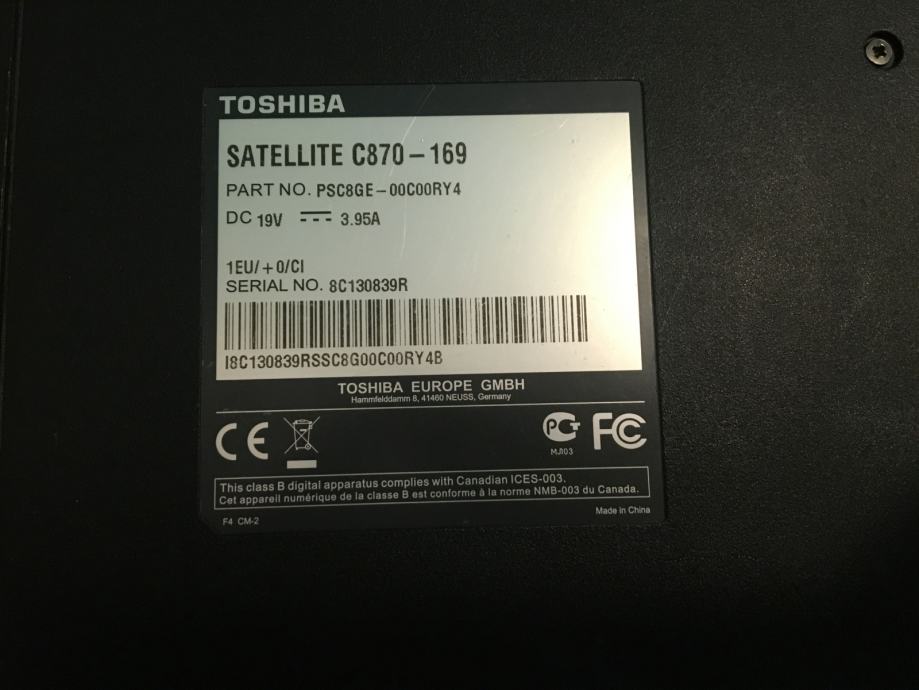 Toshiba Satellite C870 za dijelove, neispravna matična