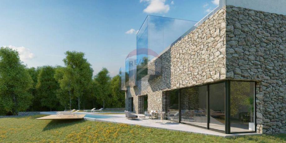 Kamene kuće i projekt izgradnje moderne vile, sa pogledom na jezero Bu ...